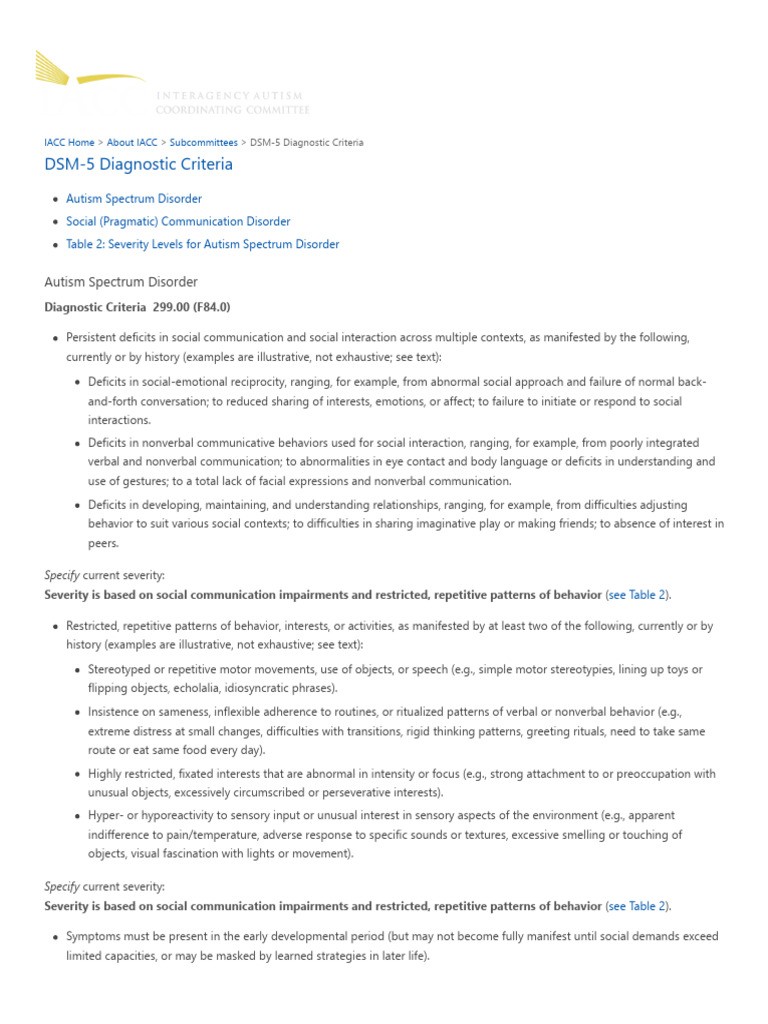 IACC Subcommittee Diagnostic Criteria - DSM-5 Planning Group - IACC ...
