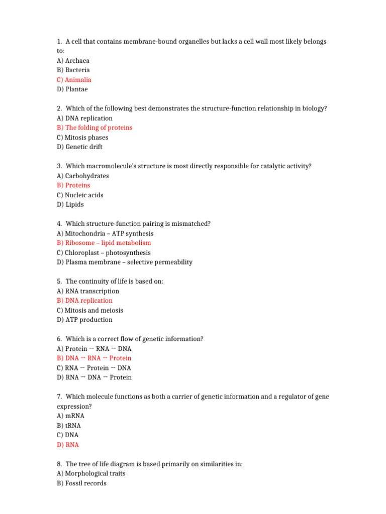 Campbell Biology Chapter1 50 MCQs | PDF | Rna | Proteins