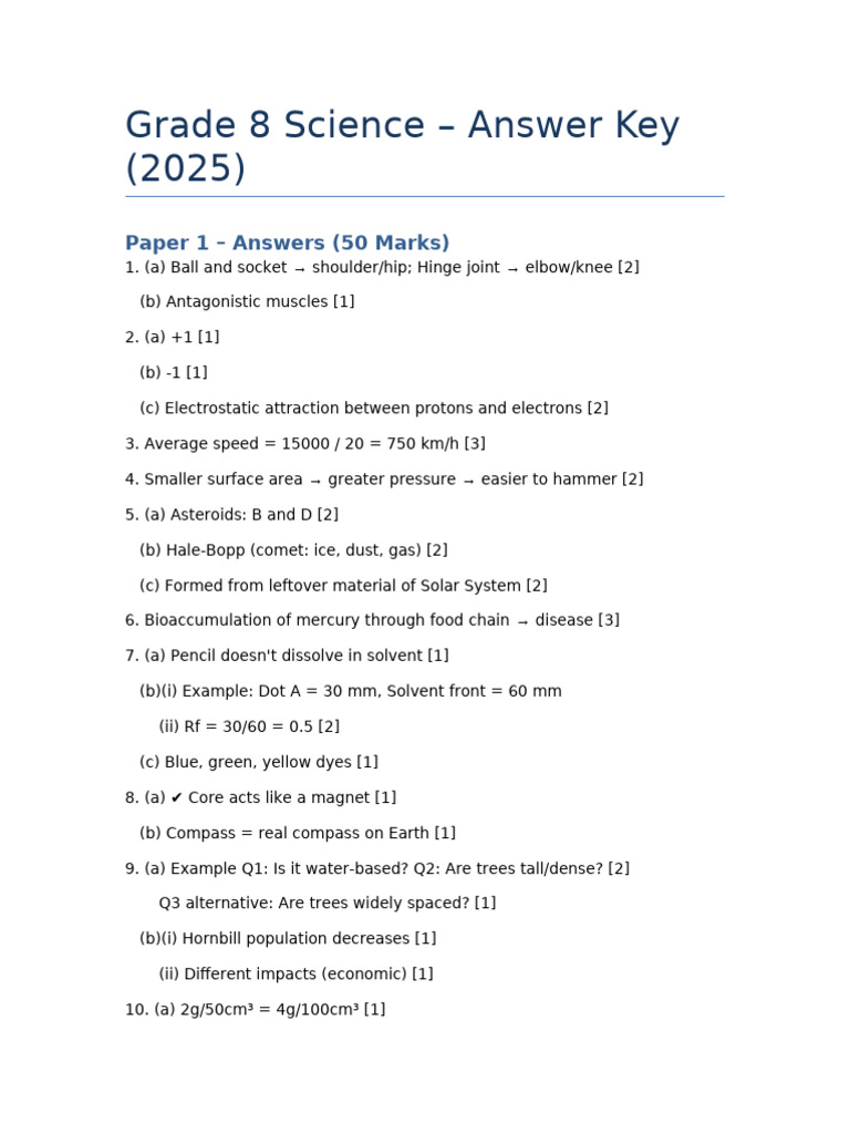 Science Paper 1 and 2 Answer Key | PDF | Cellular Respiration ...