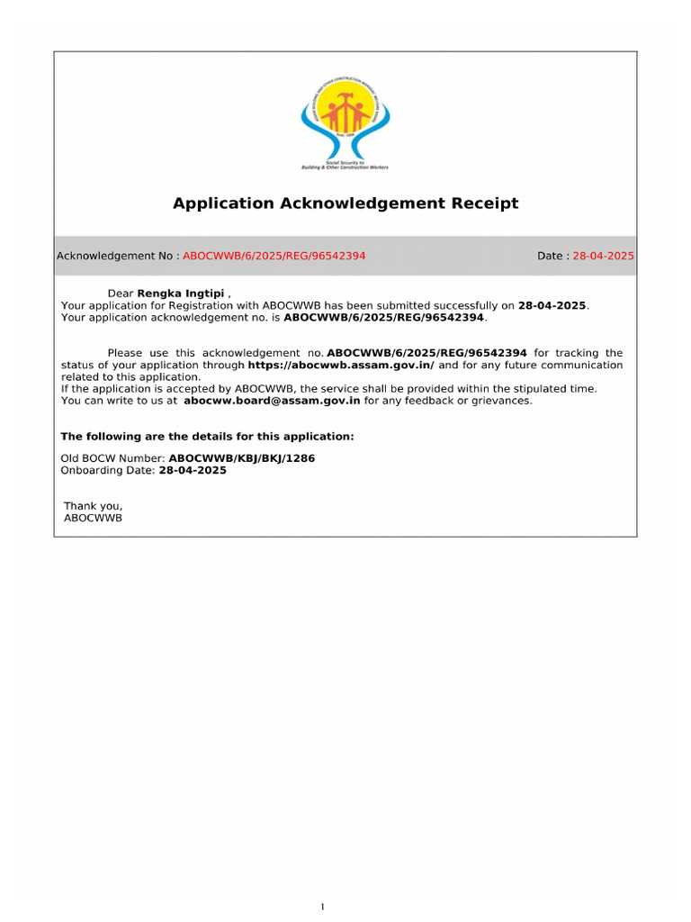 Acknowledgement Receipt | PDF