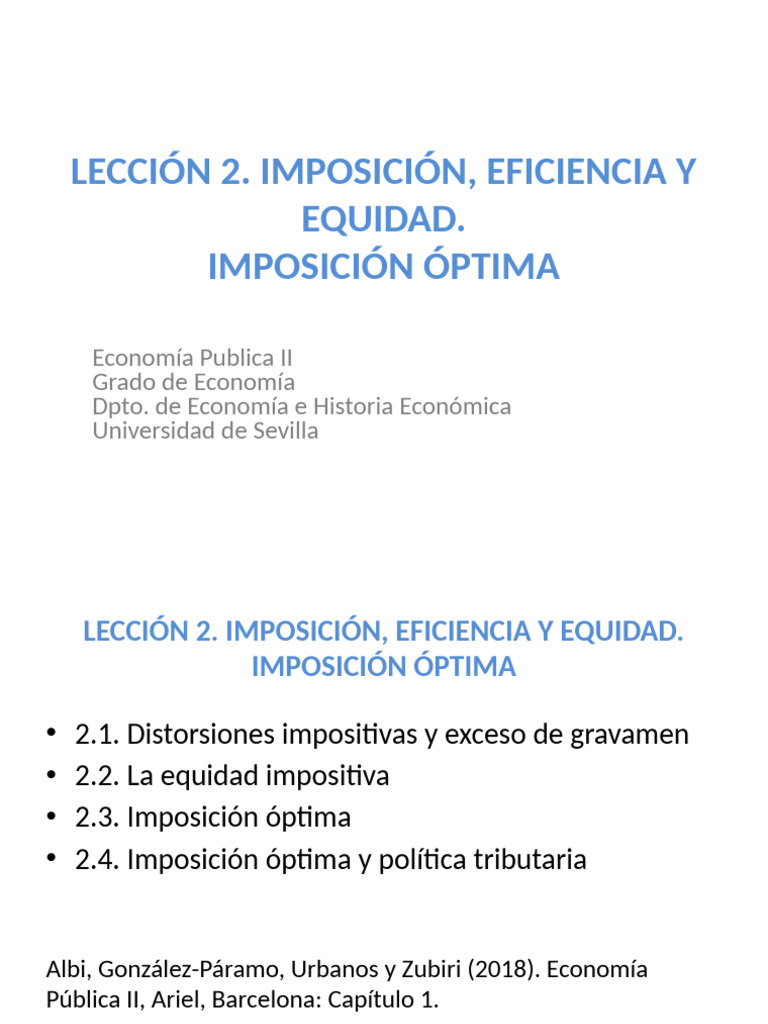 Tema 2-Imposición, Eficiencia y Equidad. Imposición Óptima I | PDF ...