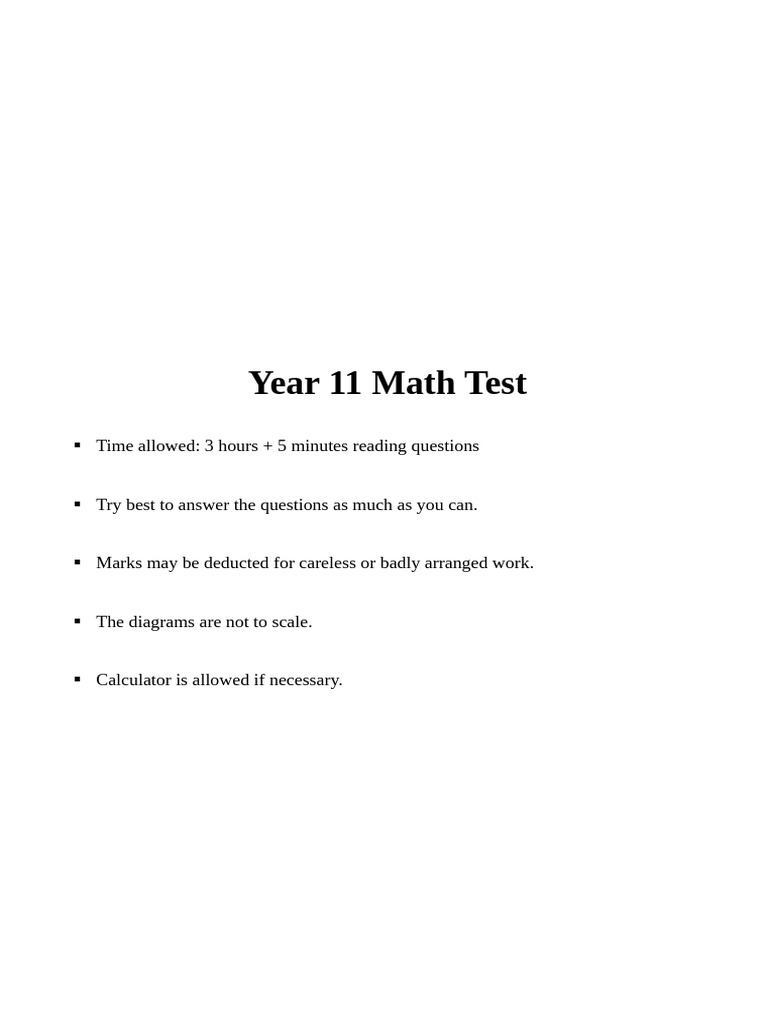 Year 11 Math Test Questions and Solutions | PDF | Equations | Algebra