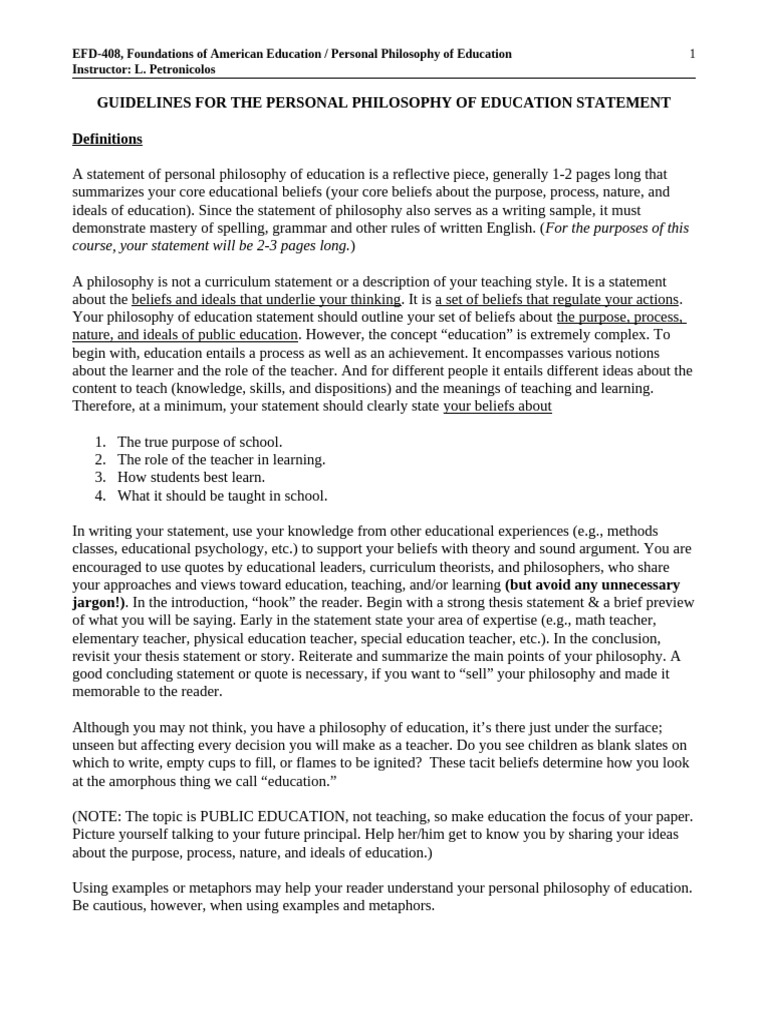 Guidelines of Personal Philosophy of Education | PDF | Philosophy Of ...