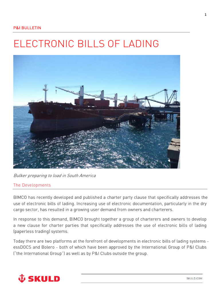 BIMCO Electronic Bills of Lading Clause | PDF | Bill Of Lading ...