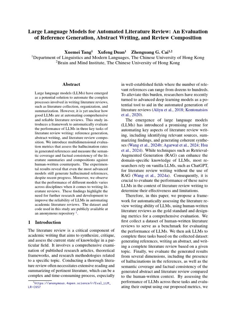 Large Language Models For Automated Literature Review: An Evaluation of ...