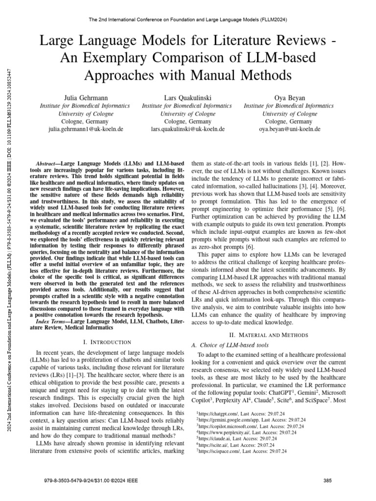 Large Language Models For Literature Reviews - An Exemplary Comparison ...