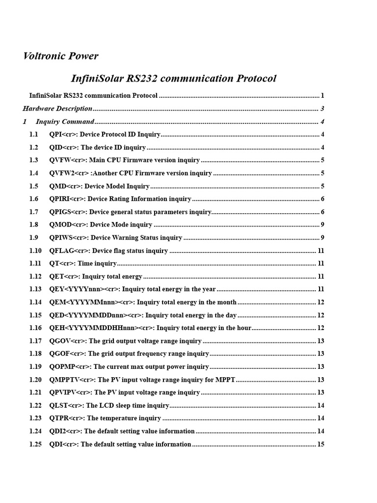 Voltronic Power RS232 Communication Protocol For InfiniSolarE5.5KW V1.0 ...