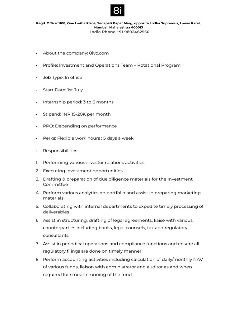 8i Job Description - Intern | PDF