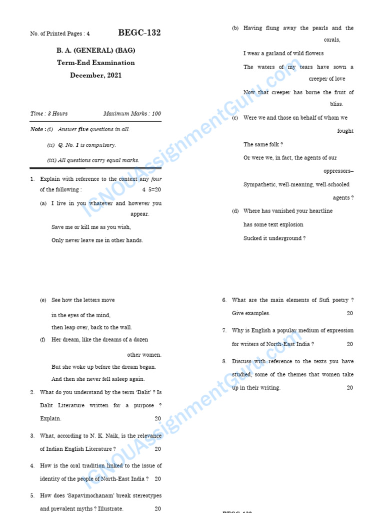 Dec - 2021 BEGC-132 | PDF