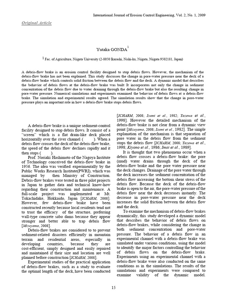 Yutaka GONDA, 2009 (Function of Debris Flow Brake) . | PDF | Applied And Interdisciplinary ...