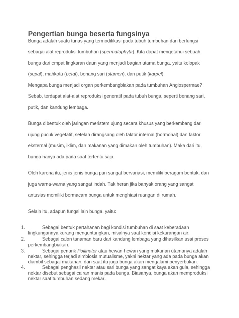 Pengertian Bunga Dan Fungsinya | PDF