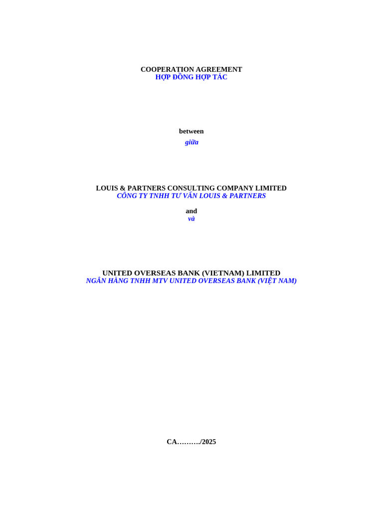General Template Cooperation Agreement (en-VN) - UOB | PDF