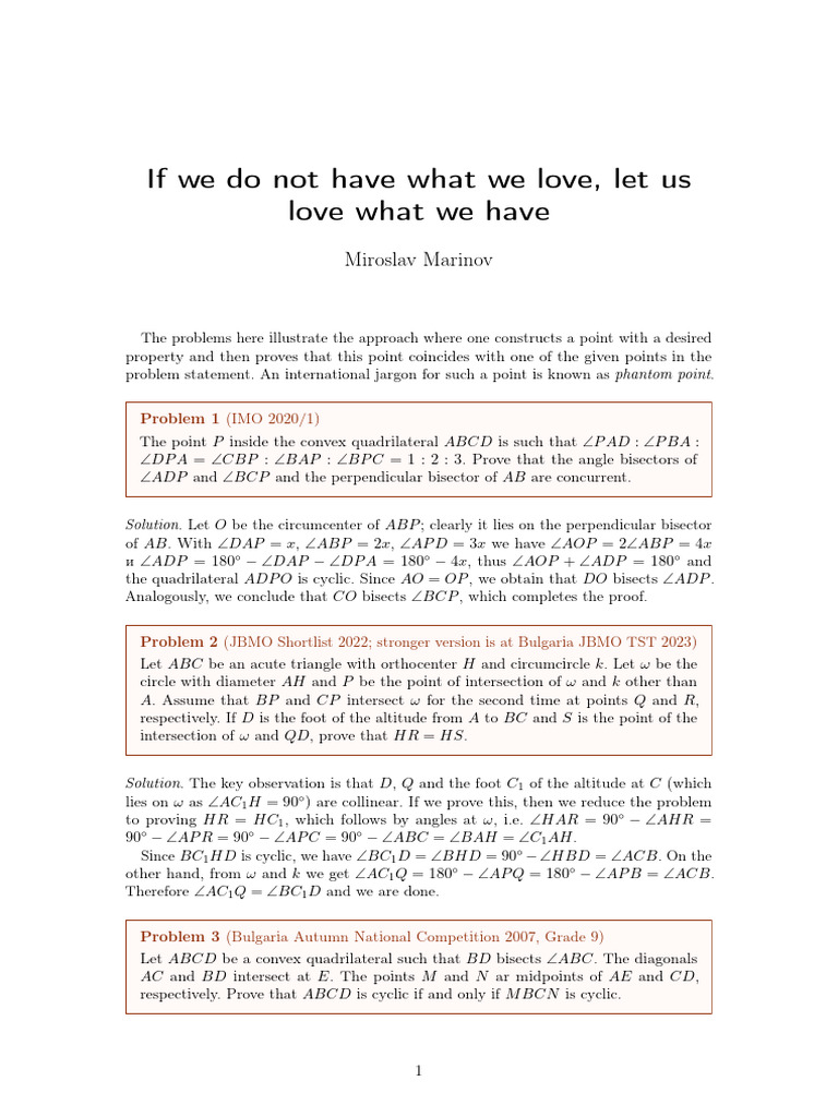 Phantom Points - Solutions | PDF | Triangle Geometry | Classical Geometry