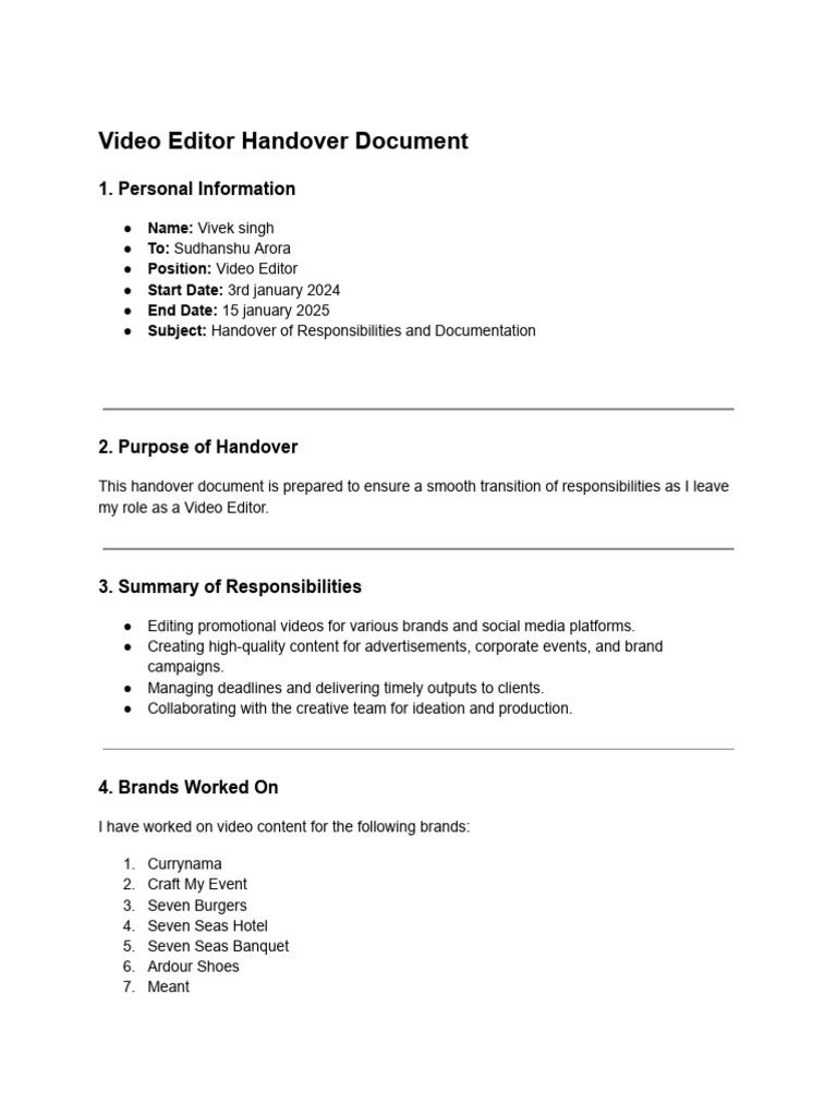 Final Handover | PDF