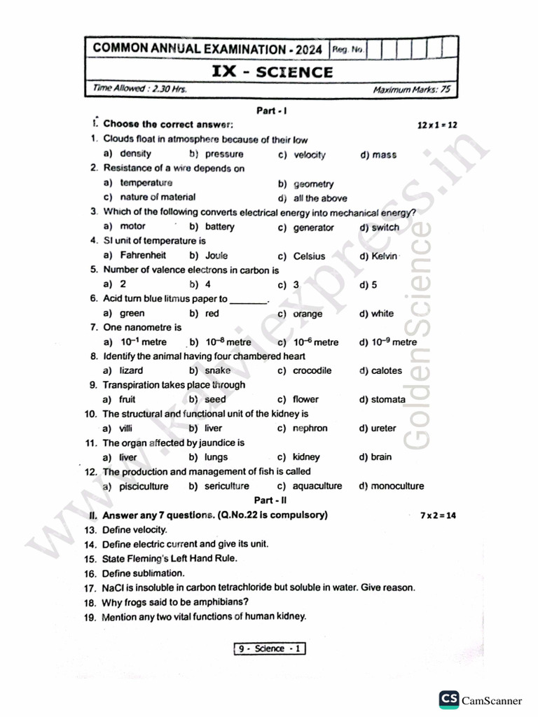 9th Science Annual Exam em 2024 | PDF