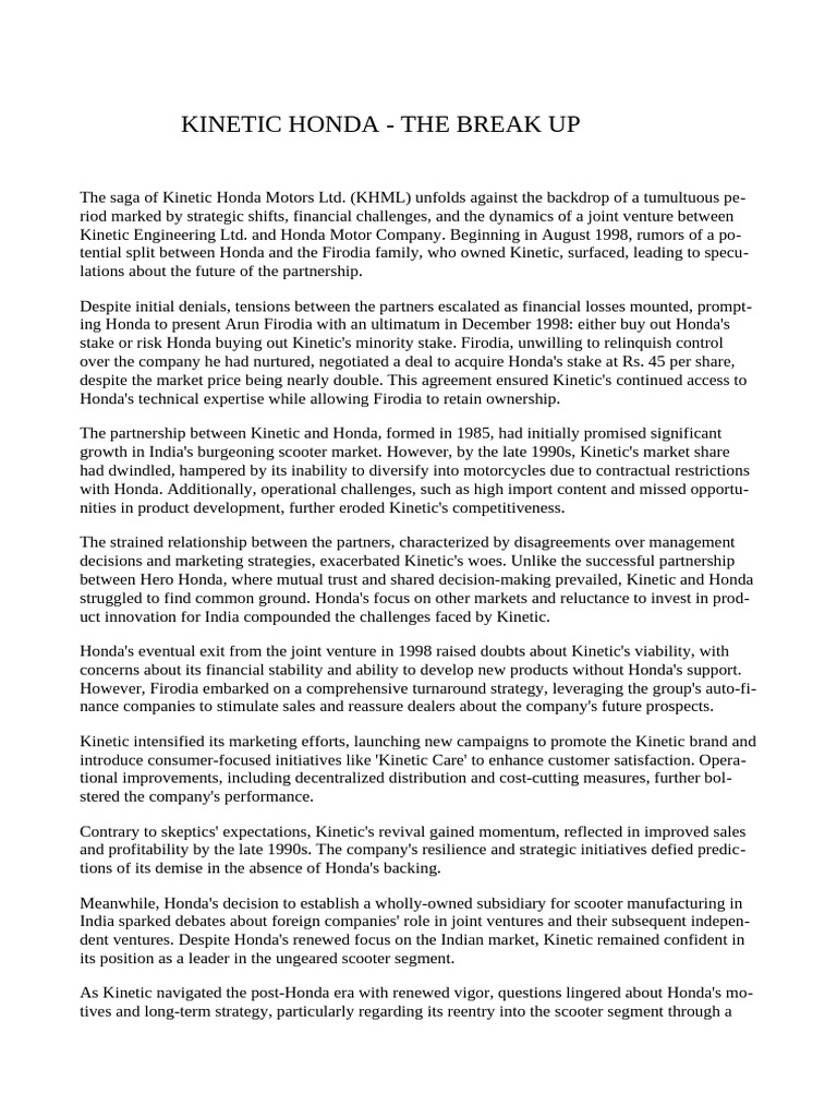 Case Study Kinetic Honda CS | PDF | Honda