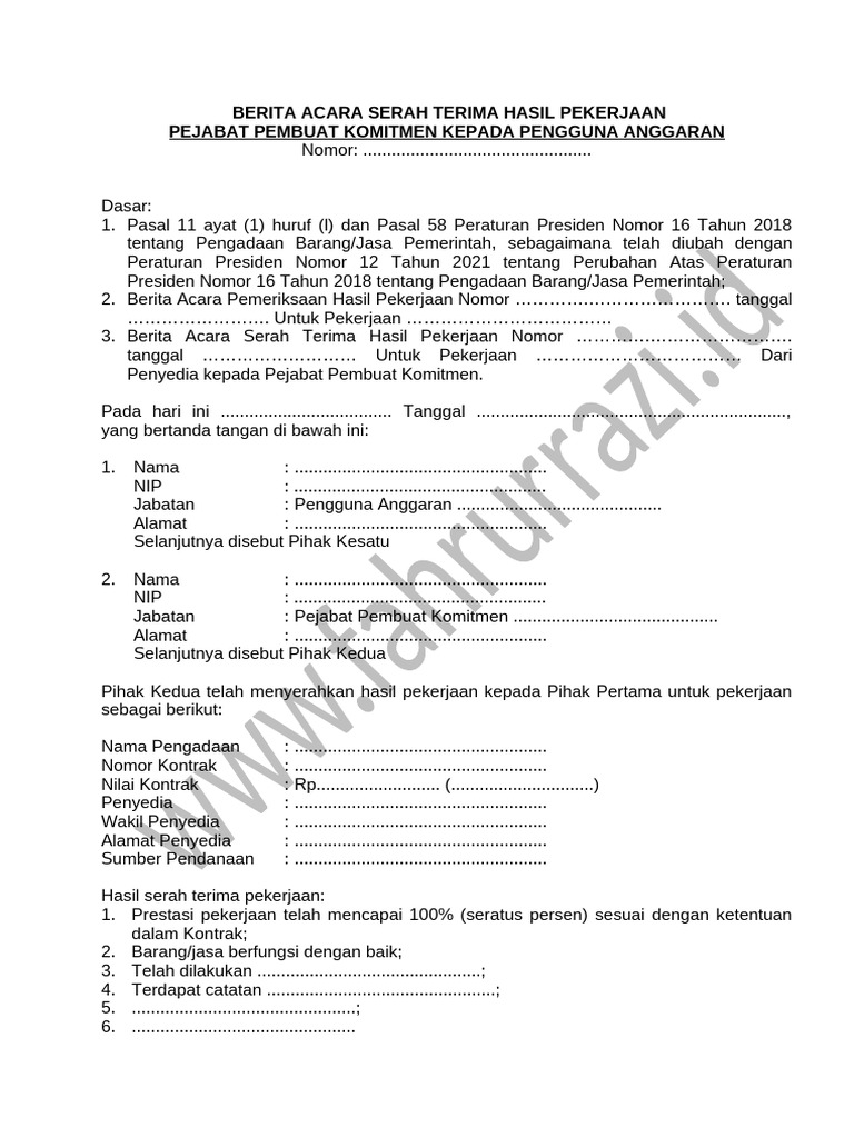 Berita Acara Serah Terima Pekerjaan | PDF