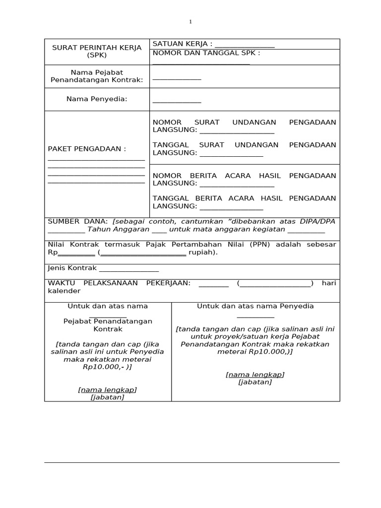 Surat Perintah Kerja (SPK) Pengadaan | PDF