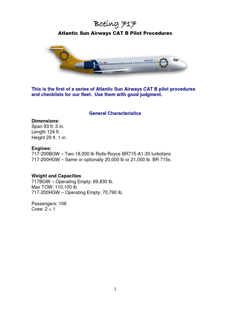 Atlantic Sun Airways 717 Pilot Checklists | PDF | Takeoff | Landing Gear