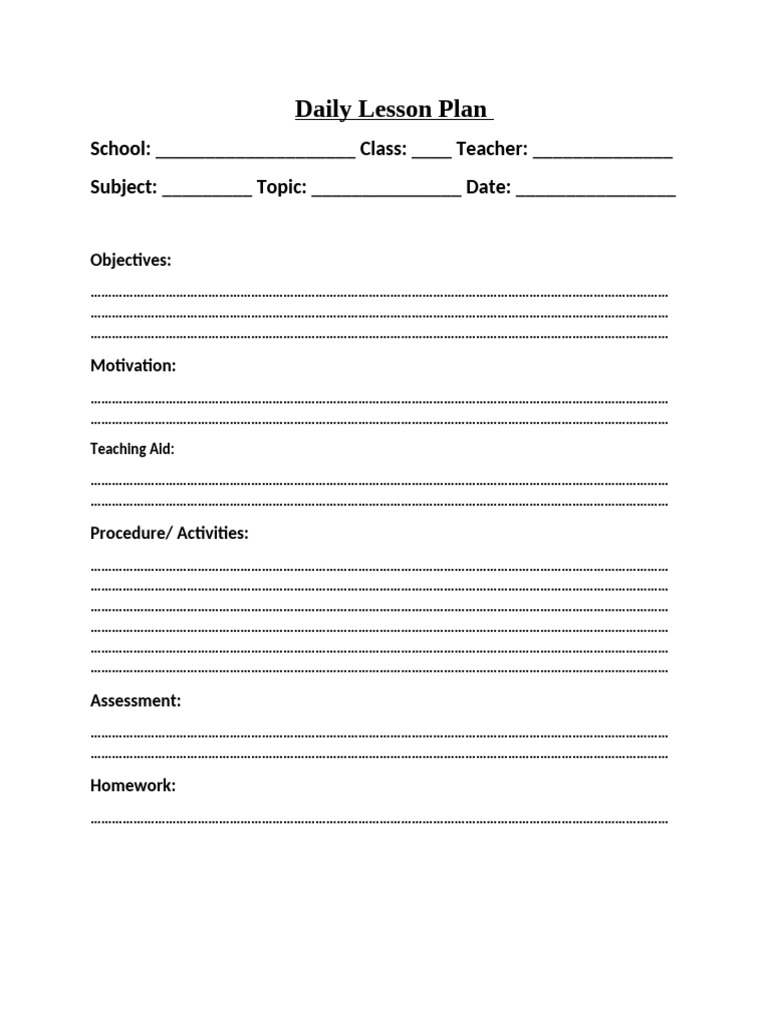Daily Lesson Plan Sheets | PDF