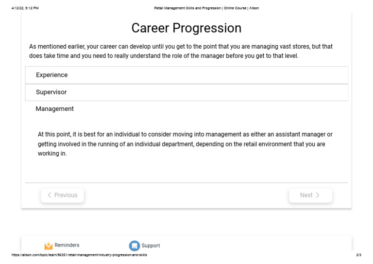 Retail Management Skills and Progression - OE - C | PDF
