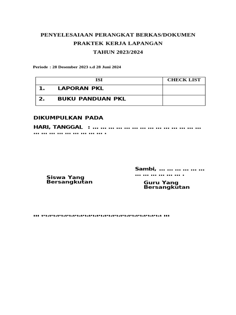 Penyelesaian Berkas Dokumen PKL | PDF