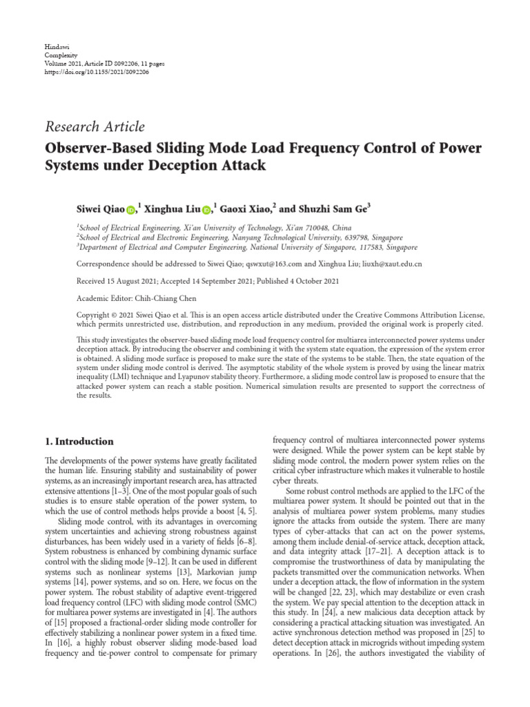 Observer-Based Sliding Mode Load Frequency Control | PDF | Control Theory | Stability Theory
