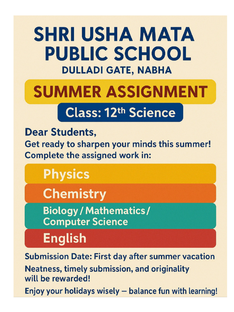 12th Science Holiday Assignment 2025-26 | PDF | Matrix (Mathematics ...