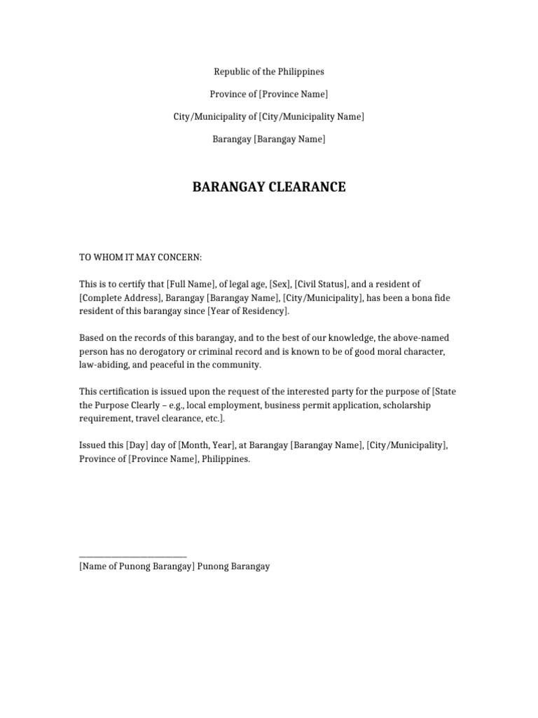 Barangay Clearance Template | PDF
