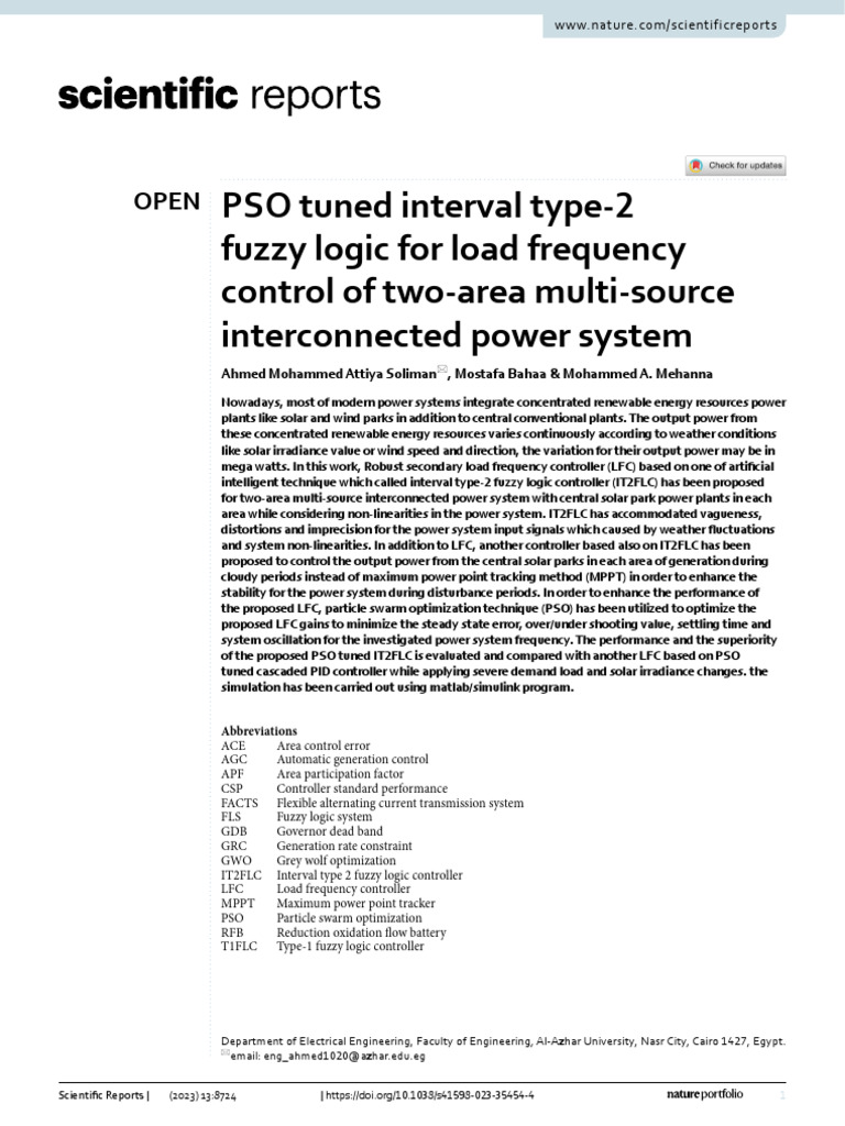 PSO Tuned Interval Type-2 Fuzzy Logic For Load Frequency Control of Two ...