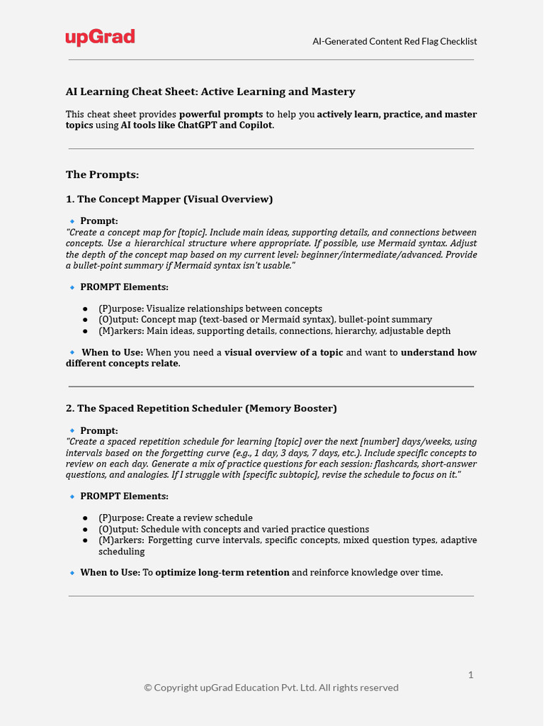 AI Active Learning - Prompt Cheat Sheet (10 Prompts) | PDF ...