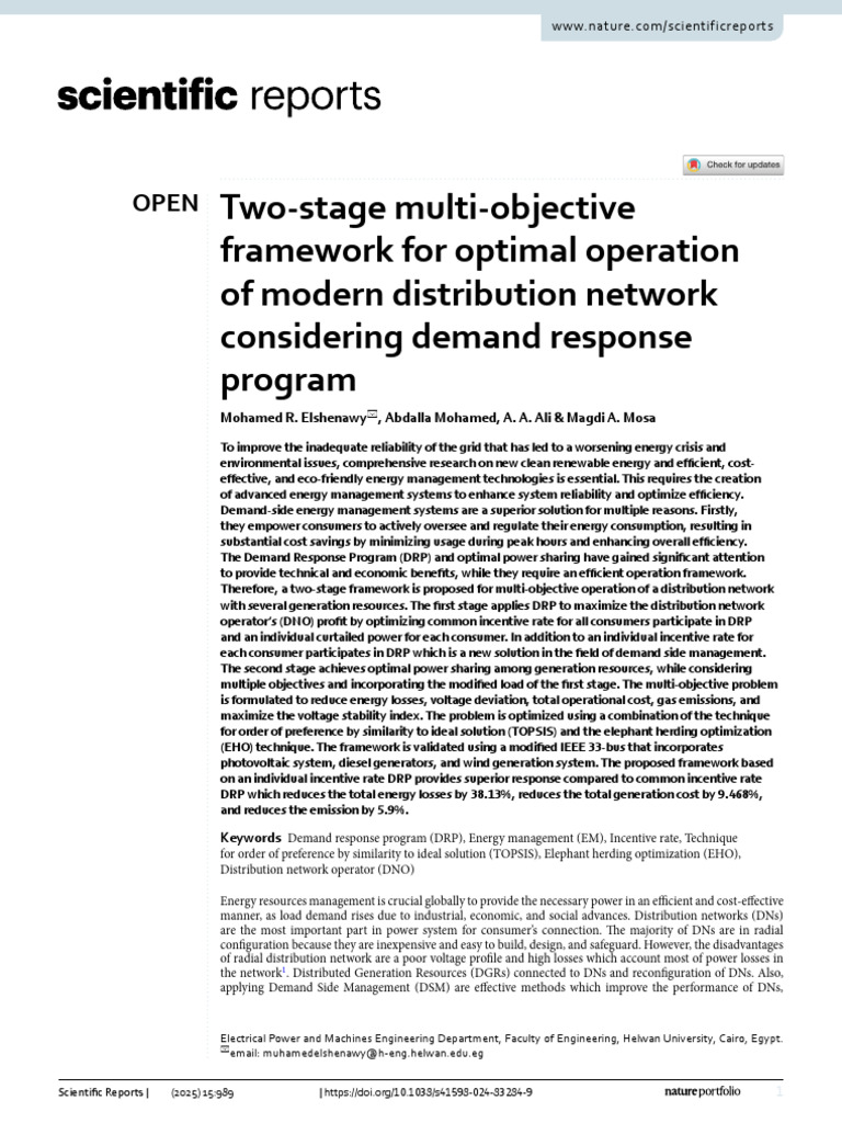 Two-Stage Multi-Objective Framework For Optimal Operation of Modern ...