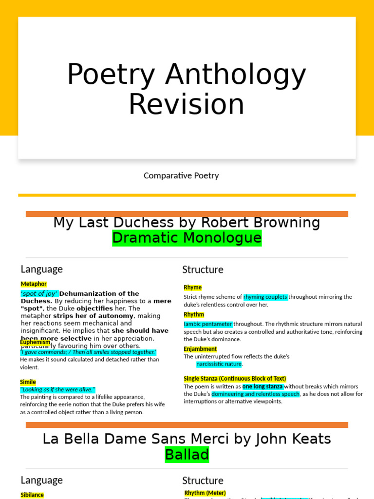 Poetry-Anthology-Revision - IGCSE EDEXCEL PART 3 | PDF | Poetry | Metre ...