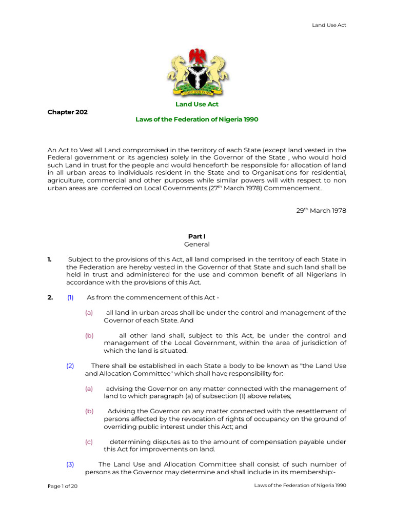 Land Use Act 1978 | PDF | License | Leasehold Estate