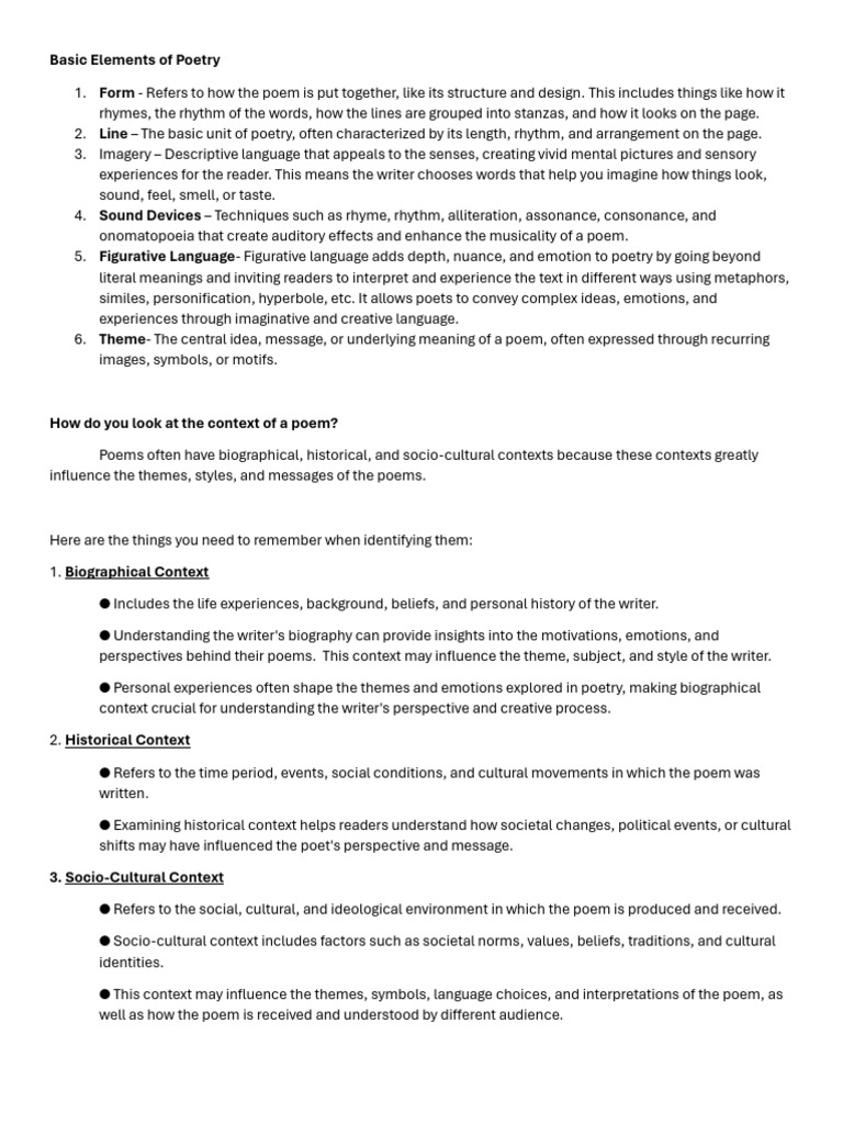 Basic Elements of Poetry | PDF | Poetry | Writers