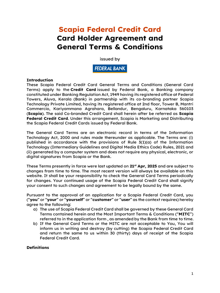 Scapia Federal Credit Card Terms & Conditions | PDF | Credit Card | Banks