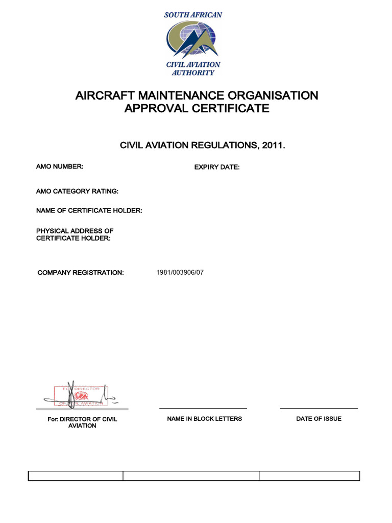 AMO Approval Certificate SACAA | PDF