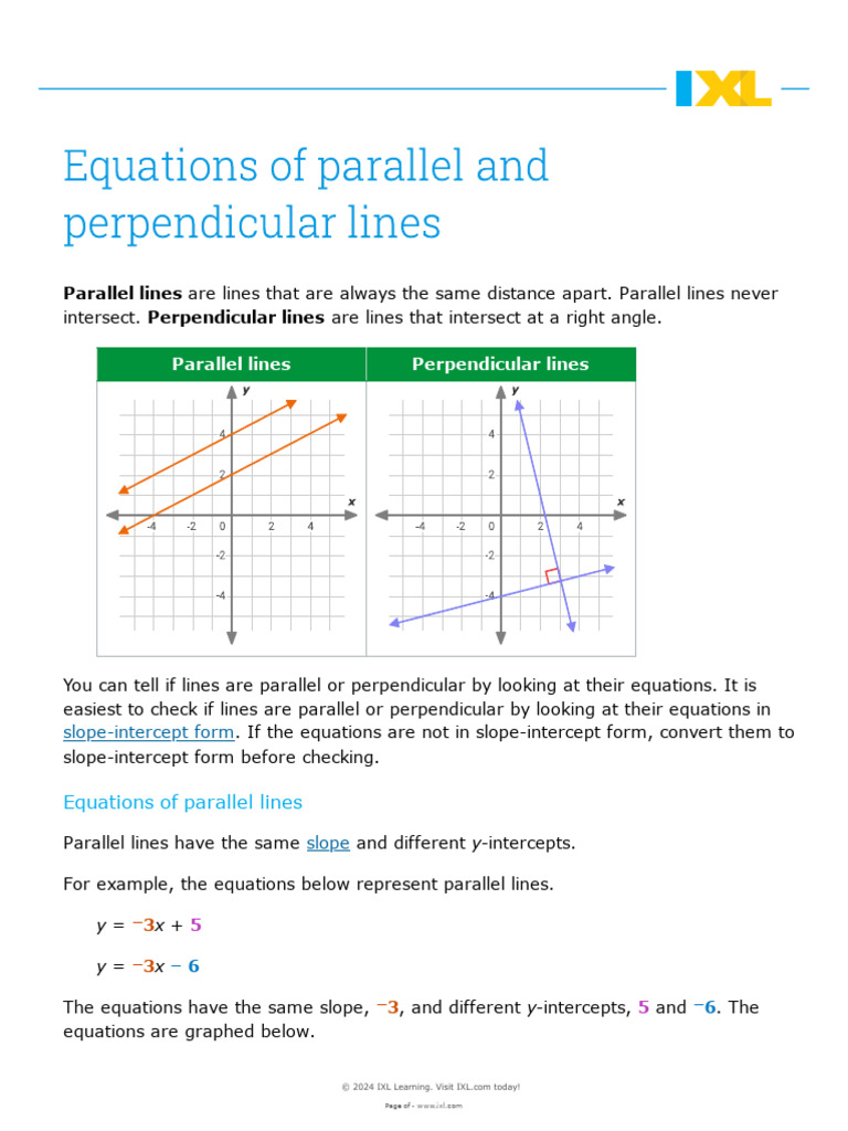 Equations of Parallel and Perpendicular Lines | PDF | Slope | Equations