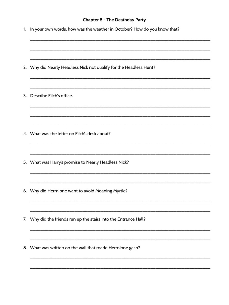 Harry Potter 2 Comprehension Questions | PDF