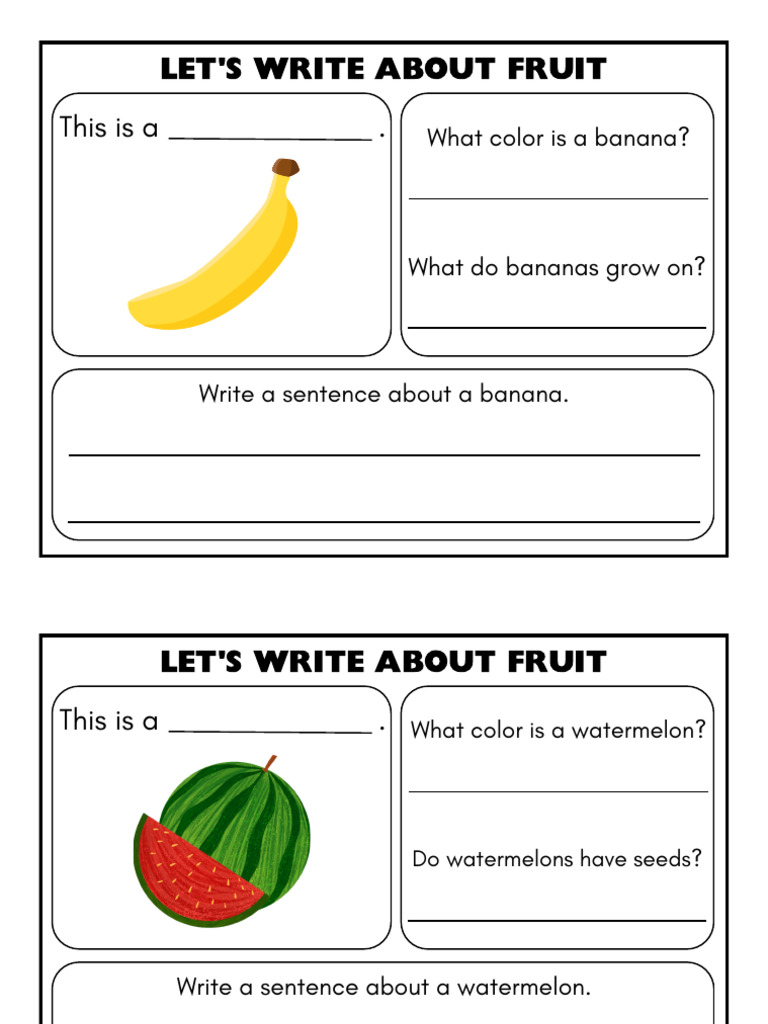 Colorful Fruit Simple Sentence Starters Worksheet | PDF