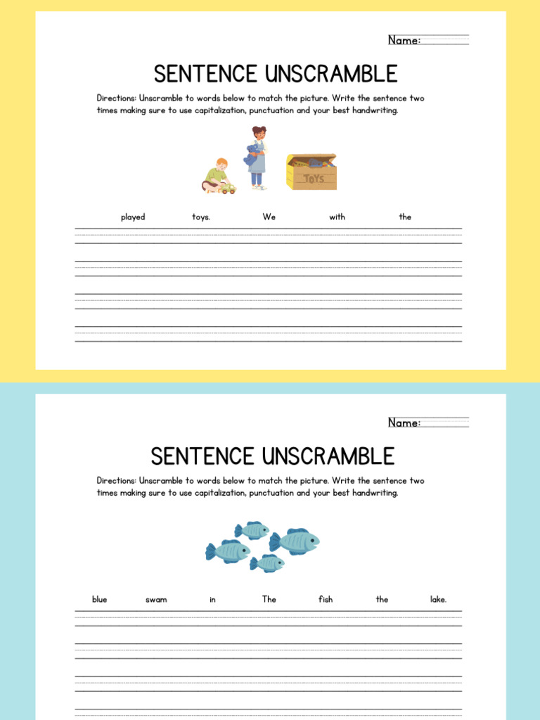 Sentence Unscramble Primary English Writing Printable Worksheet in ...