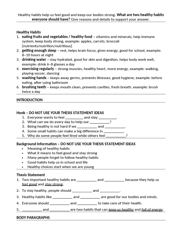Essay Writing Template Healthy Habits | PDF | Nutrition | Diet & Nutrition