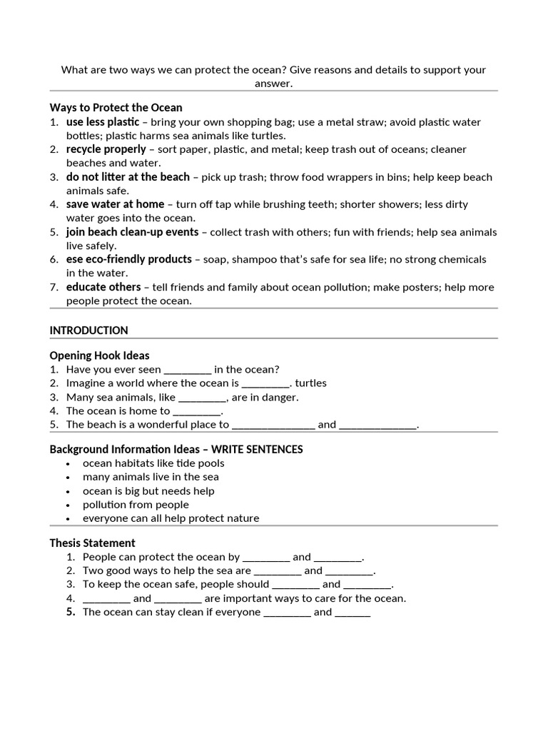 Essay Writing Template Protecting The Ocean | PDF
