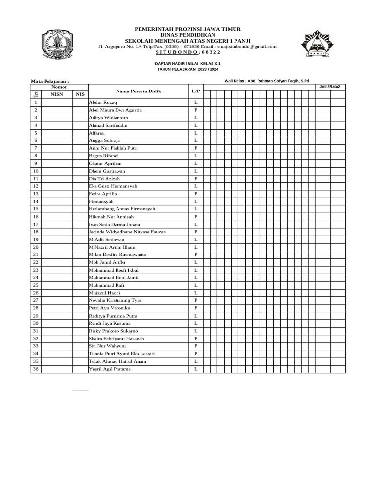 Daftar Siswa Kelas X 2023 2024 Pdf