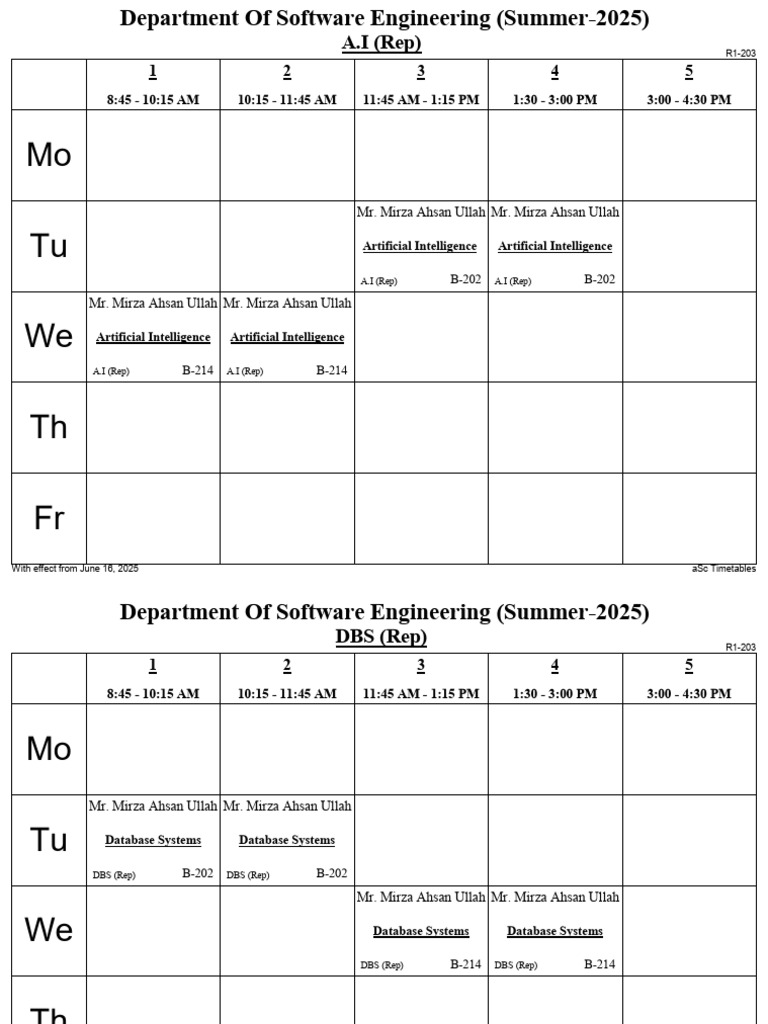Class Wise Timetable Summer-2025 | PDF | Computer Engineering | Engineering