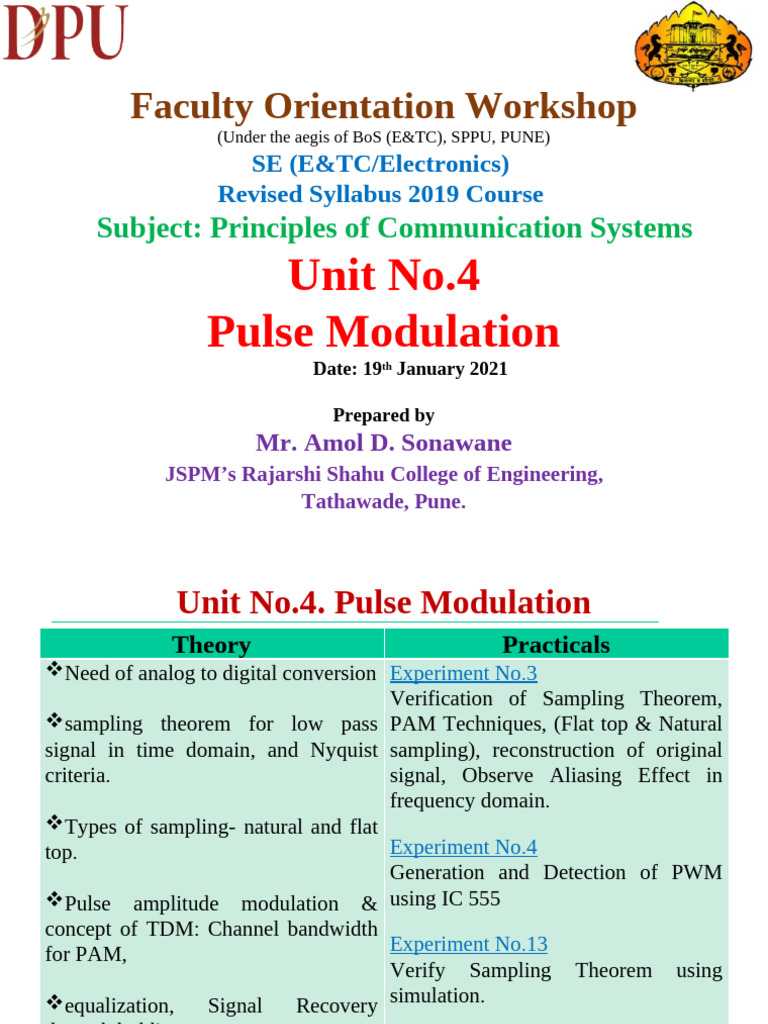 PCS - Unit-V Pulse Modulation PPTs | PDF | Sampling (Signal Processing) | Analog To Digital ...