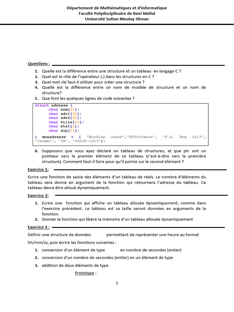TD1_-1 | PDF | Pointeur (programmation) | Informatique
