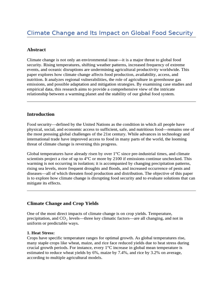 Change and Its Impact On Global Food Security | PDF | Climate Change ...