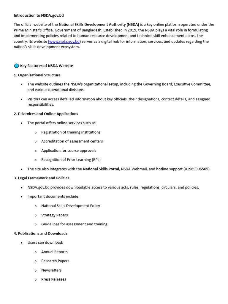 Overview of NSDA.gov.bd Services | PDF