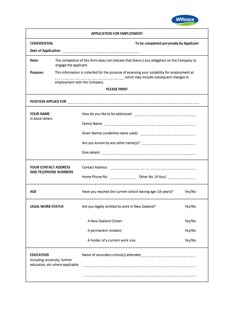 Employment Application Form Template | PDF | Apprenticeship | Employment